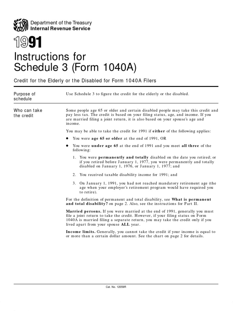 Instructions For Schedule 3 (Form 1040A) : Internal Revenue Service ...