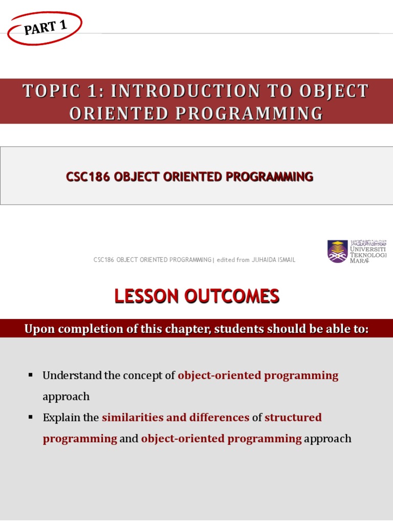 1 Csc186 Object Oriented Programming - Edited From Juhaida Ismail | PDF | Object Oriented ...
