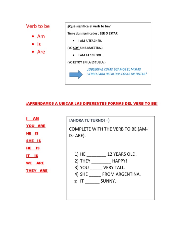 Complete With The Verb To Be (Am-IS - ARE) | PDF