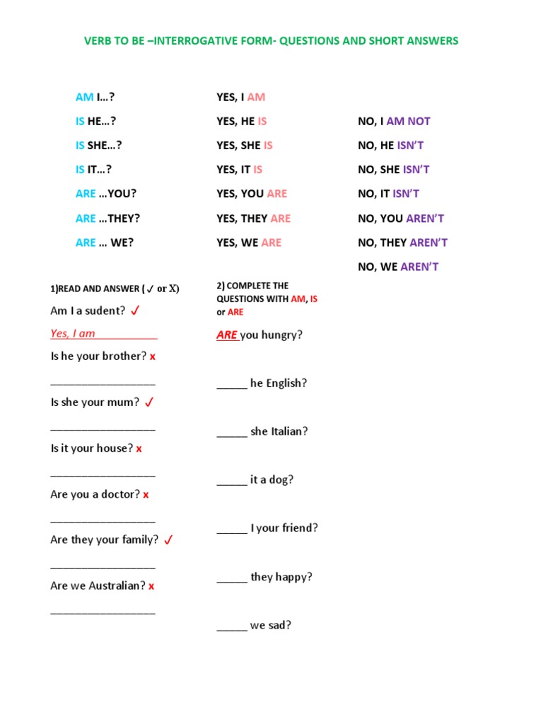 Homework Verb To Be Interrogative | PDF