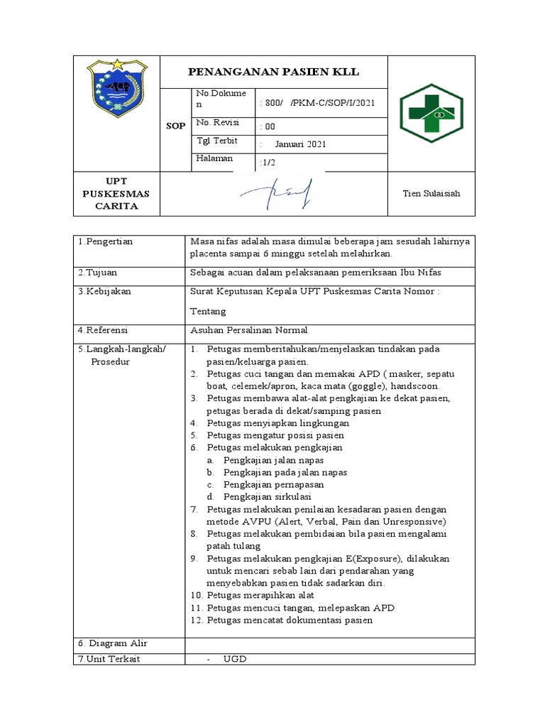 Sop Penangan Pasien KLL | PDF | Pengembangan Diri | Kesehatan Holistik