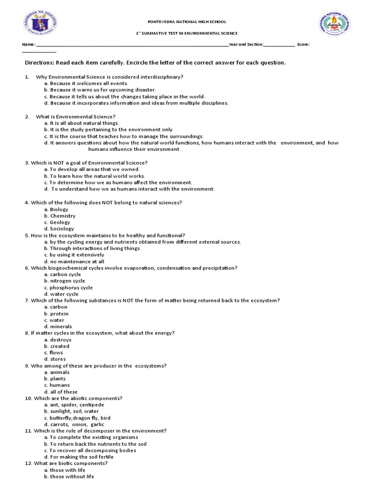 Directions: Read Each Item Carefully. Encircle The Letter of The Correct Answer For Each ...