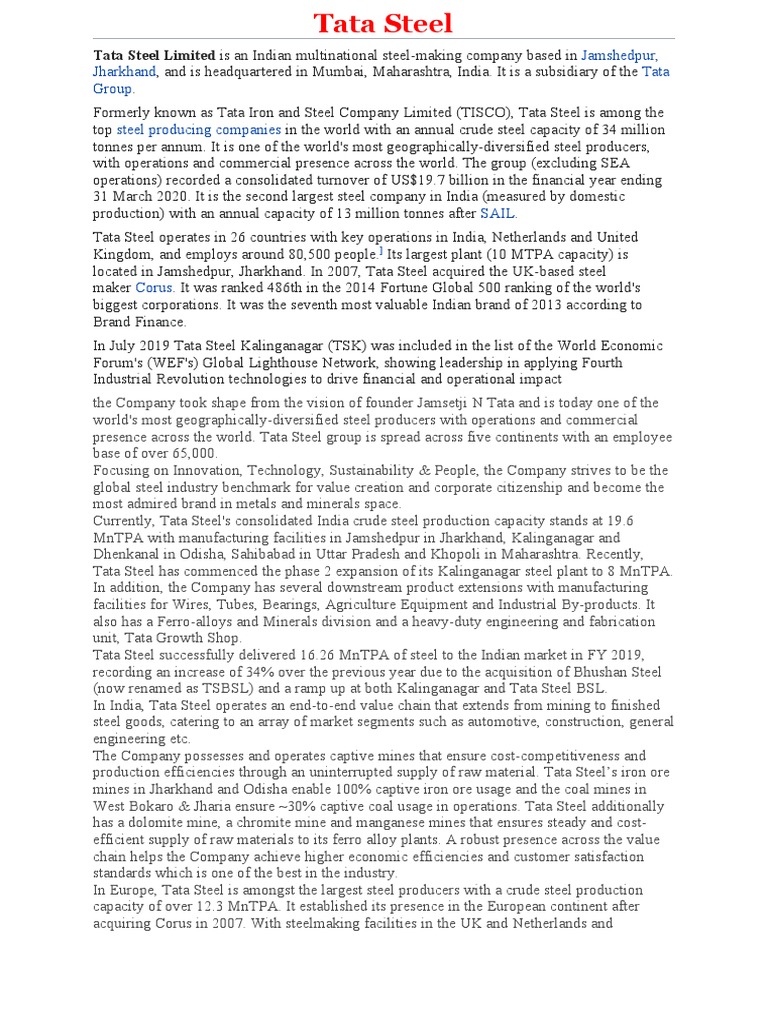 Tata Steel Analysis | PDF | Economies | Corporations