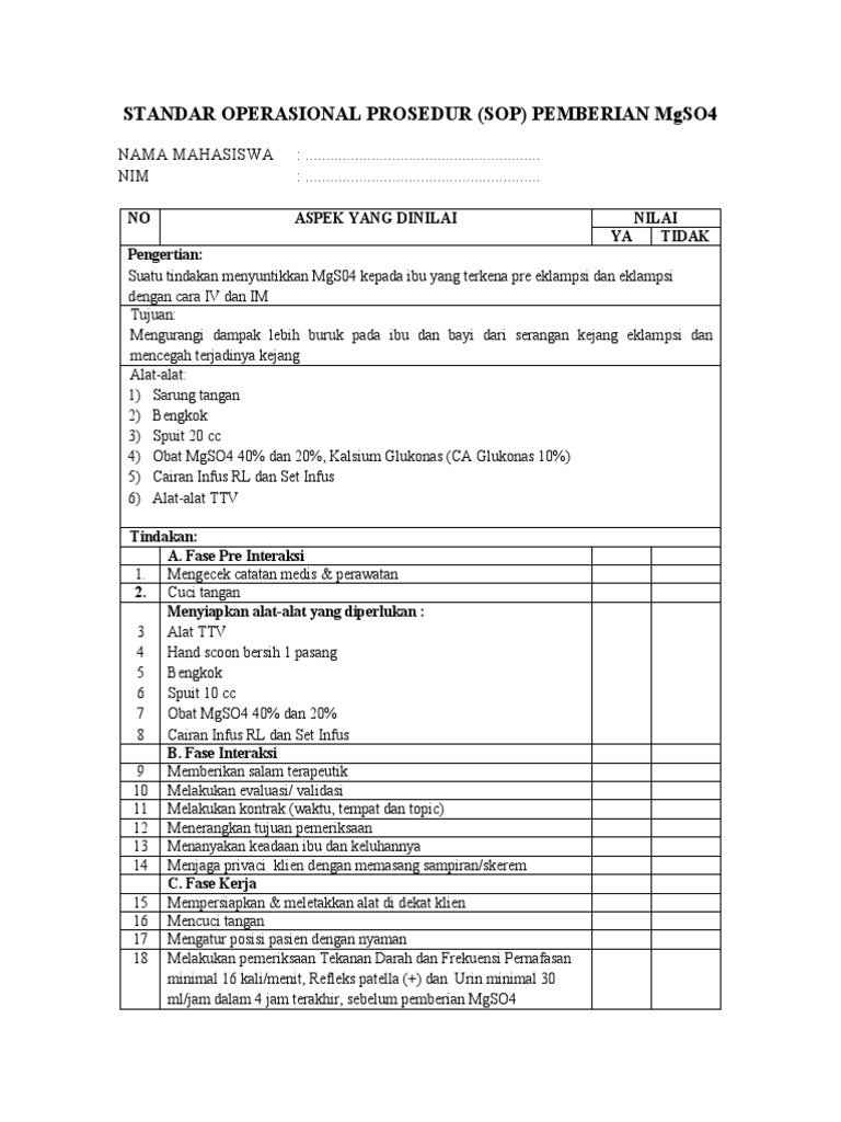 SOP Pemberian MgSO4 | PDF