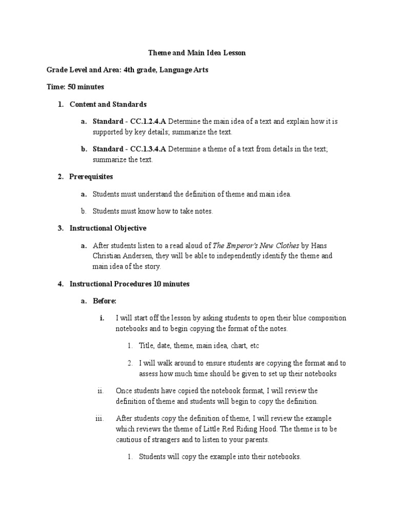 Theme and Main Idea Lesson 2 | PDF | Reading Comprehension ...