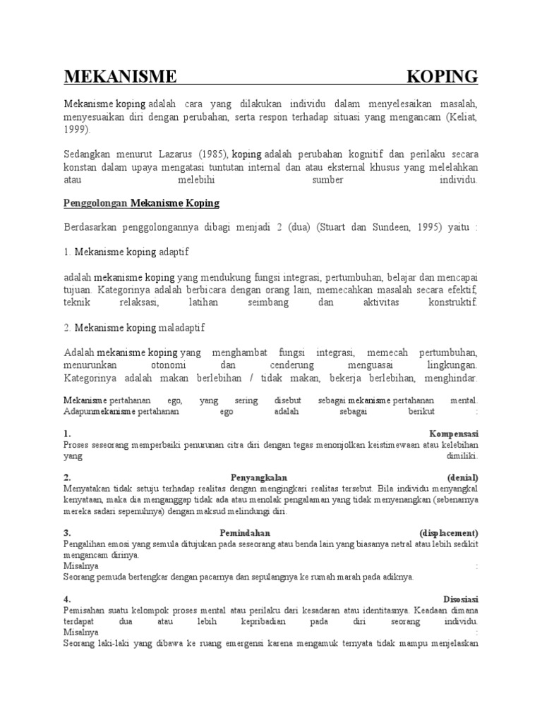 Mekanisme Koping dalam Keperawatan Jiwa | PDF | Karier & Perkembangan ...