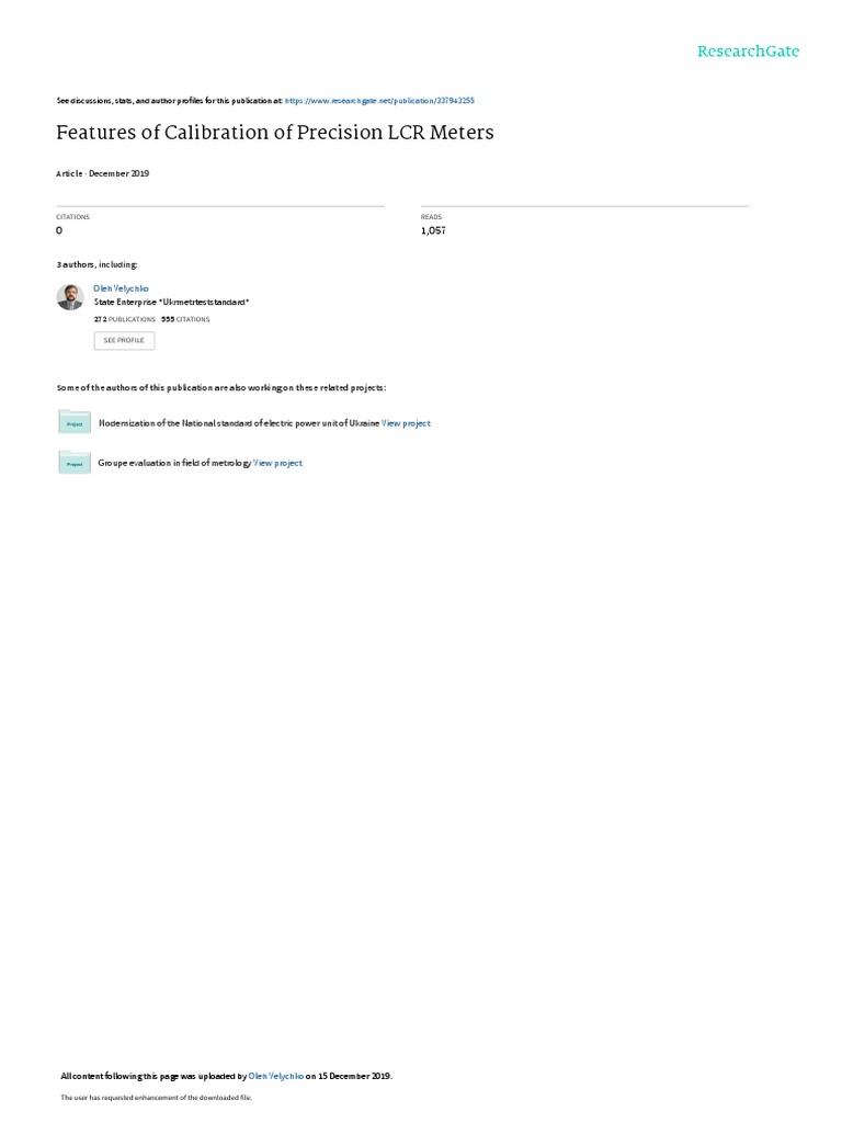 Features of Calibration of Precision LCR Meters: December 2019 | PDF ...