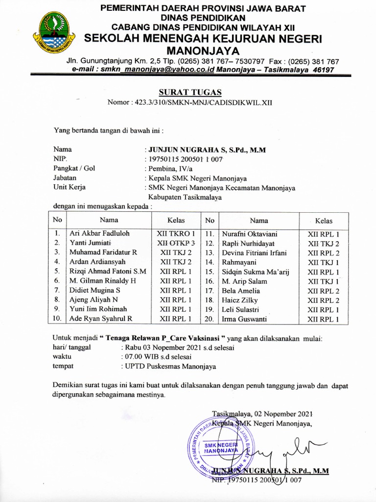 Surat Tugas Relawan P - Care065 | PDF