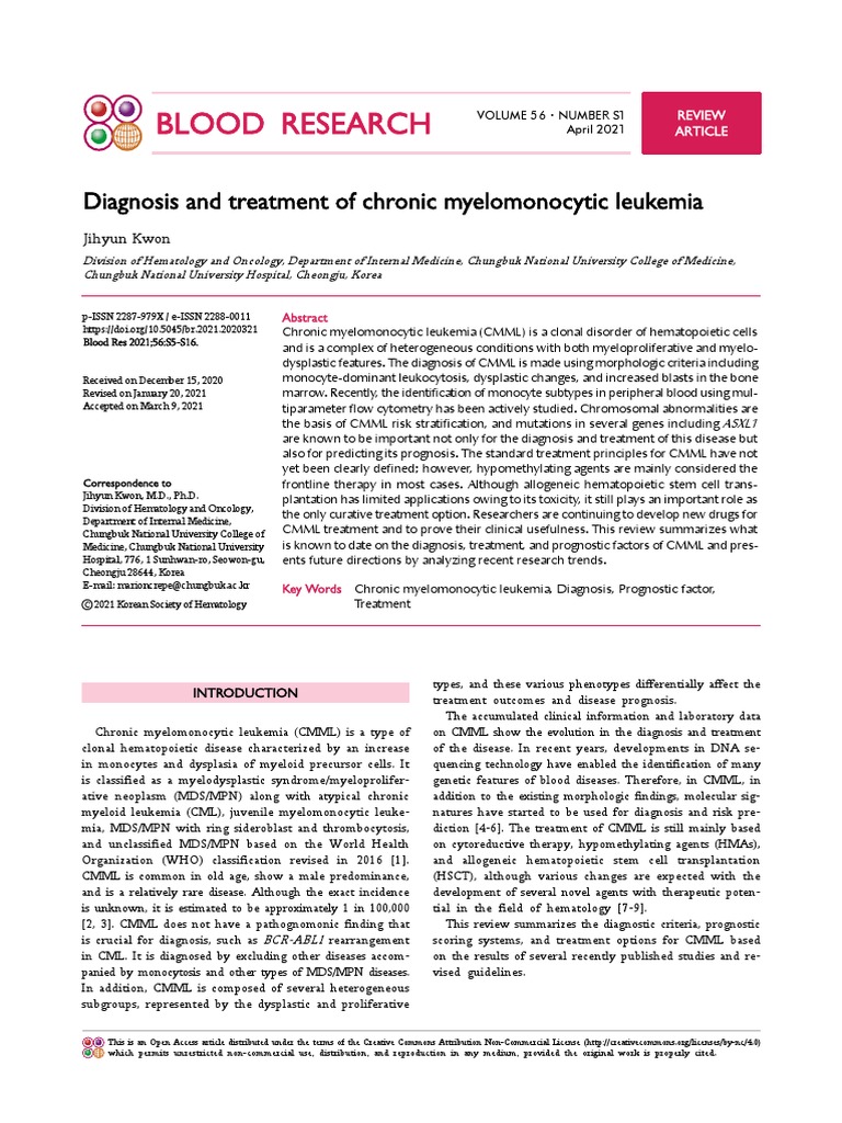 Diagnosis, Treatment, and Prognostic Factors of Chronic Myelomonocytic Leukemia: A Review of ...