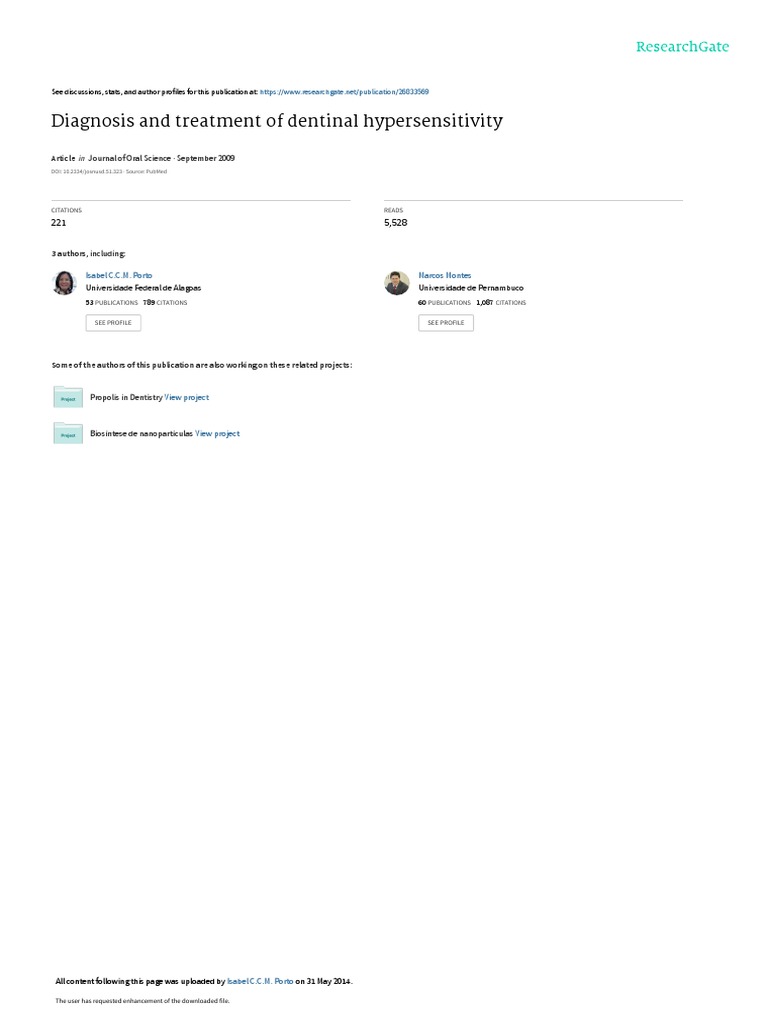 Diagnosis and Treatment of Dentinal Hypersensitivity | PDF | Human ...