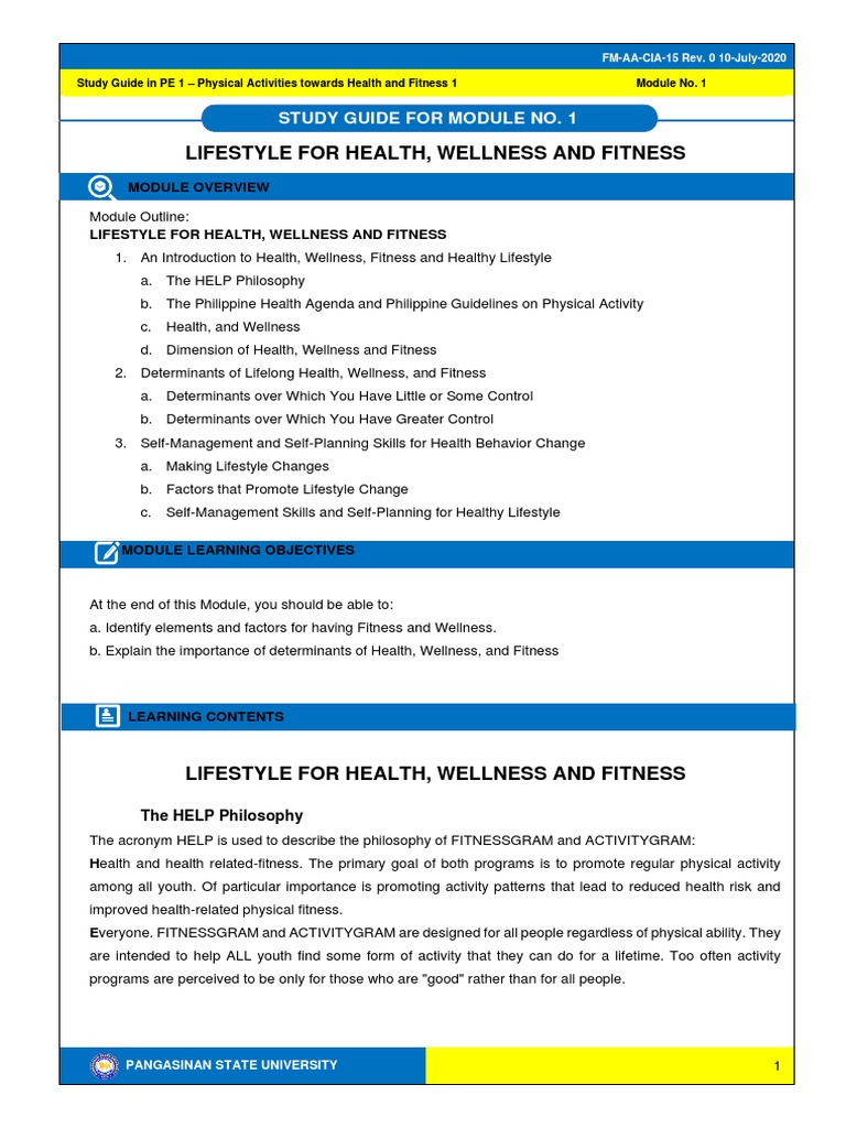 Lifestyle For Health, Wellness and Fitness: Study Guide For Module No ...