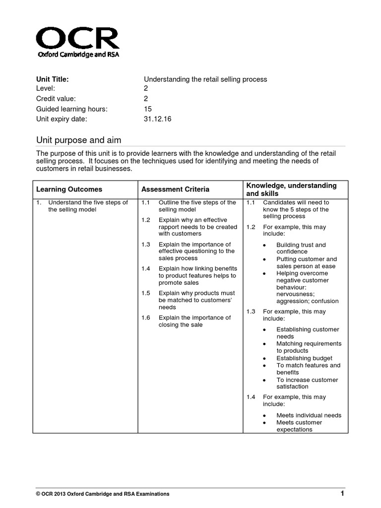 Level 2 Understanding The Retail Selling Process | PDF | Educational ...