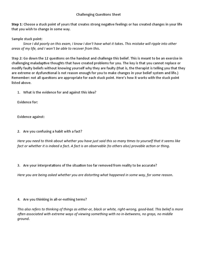 Challenging Questions Worksheet | PDF | Question | Evidence
