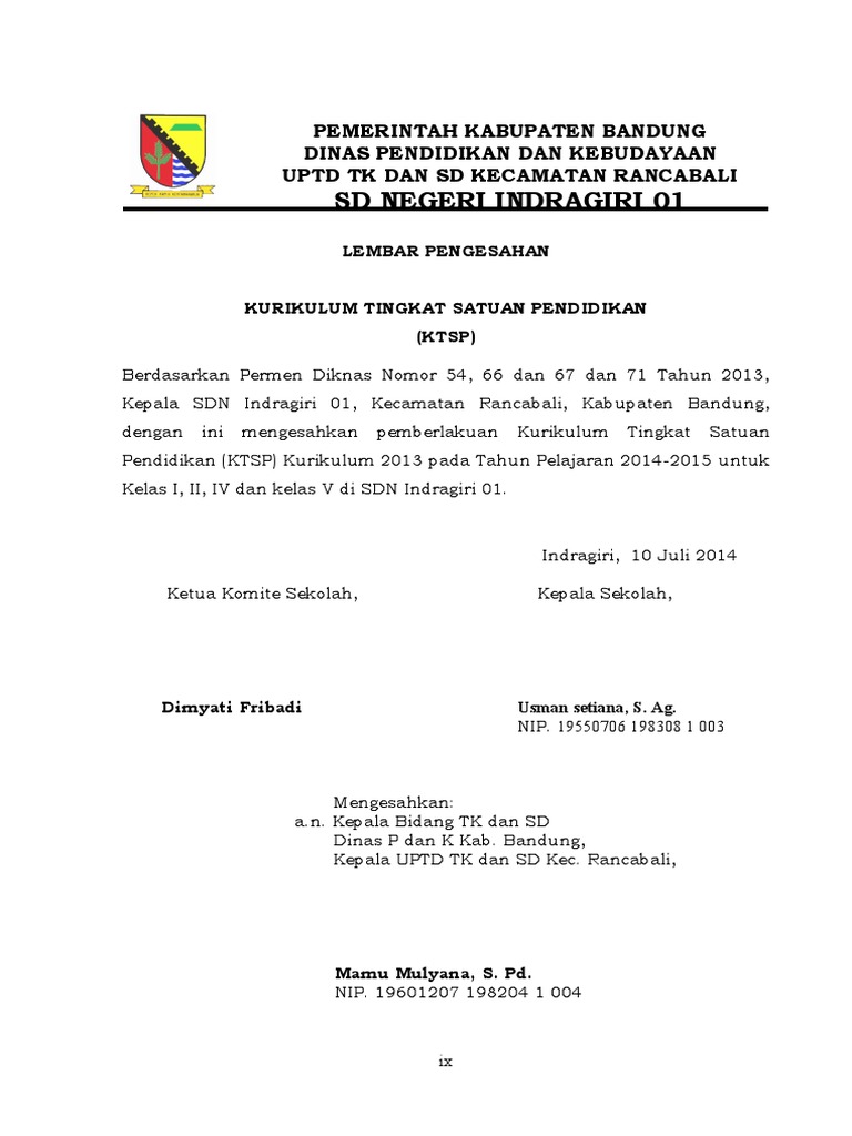 Lembar Pengesahan KTSP | PDF