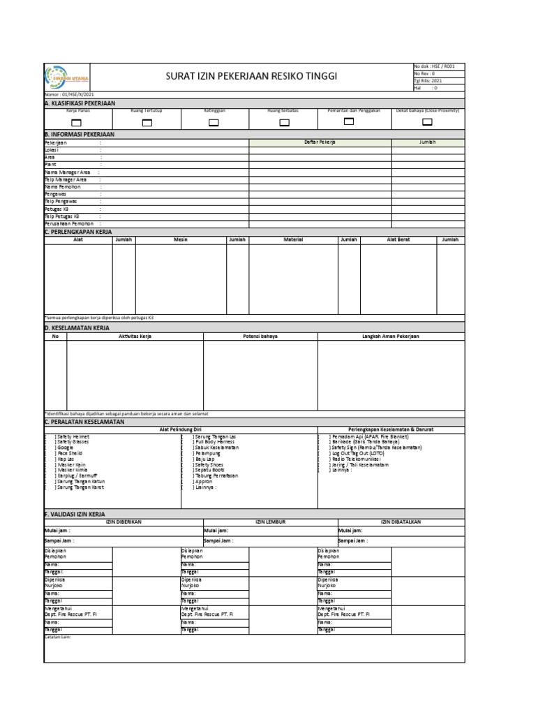 Form Izin Kerja (Work Permit) | PDF