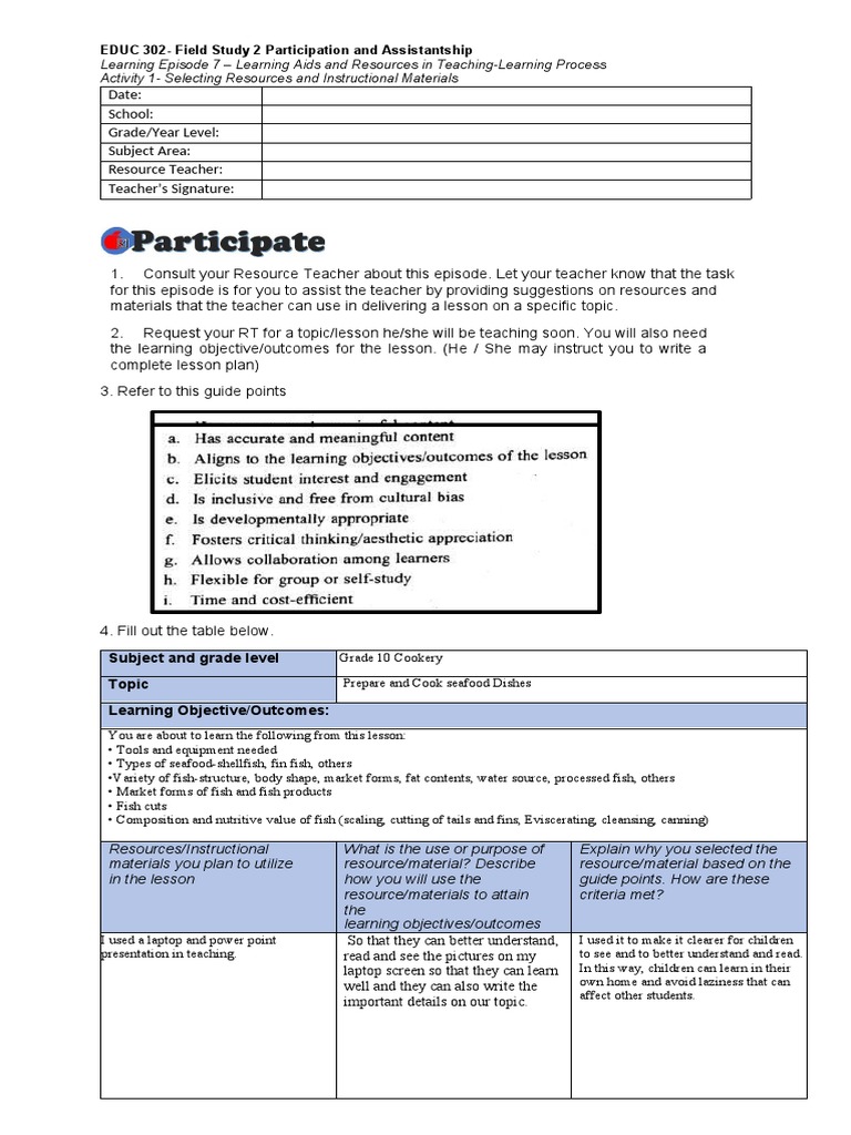 FS 2 LE 7 Act1 | PDF | Learning | Teachers