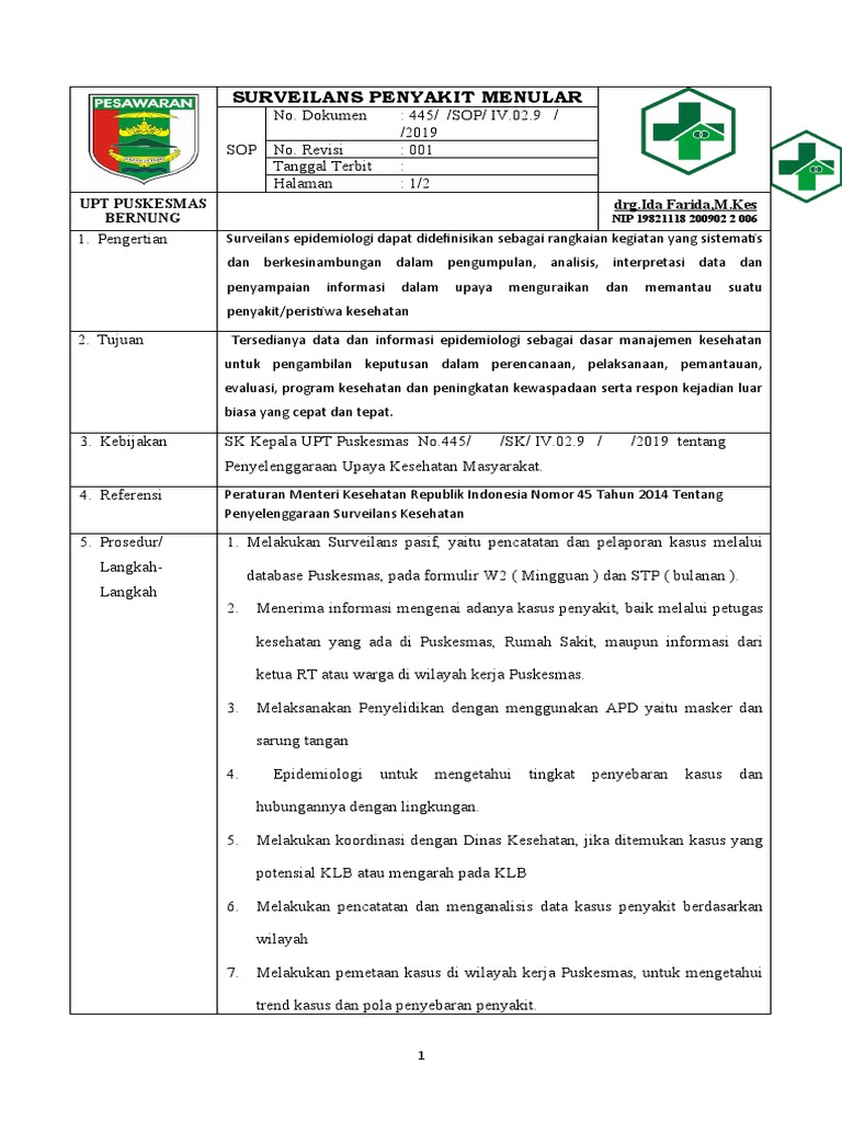 Prosedur Surveilans Penyakit Menular | PDF