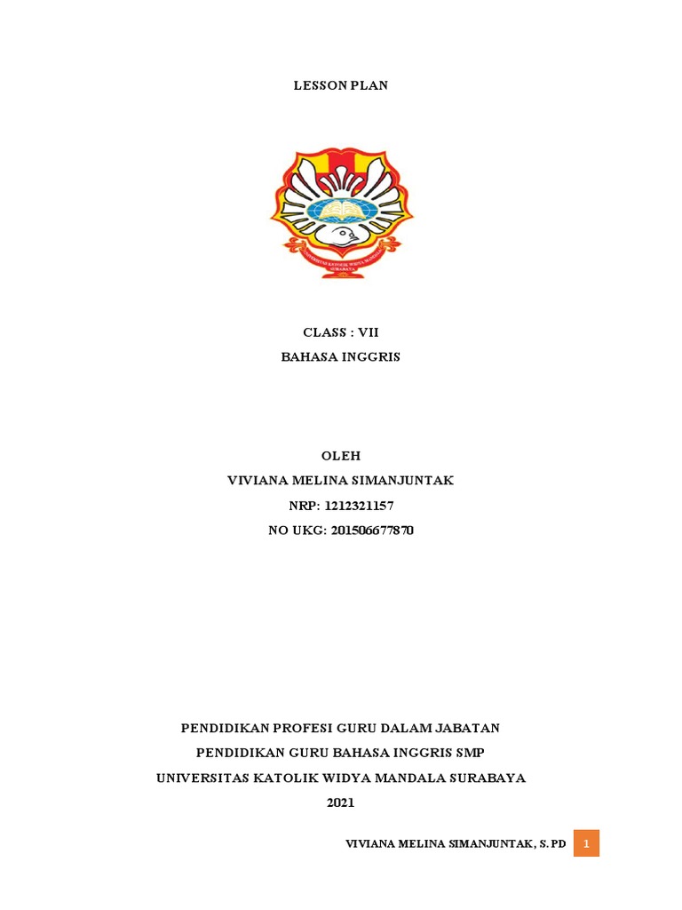 Lesson Plan: Viviana Melina Simanjuntak, S. PD | PDF | Teachers | Critical Thinking