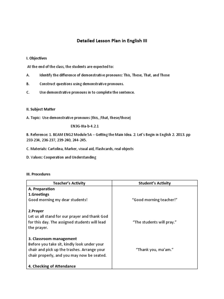 Detailed Lesson Plan in English III: I. Objectives | PDF | Noun ...