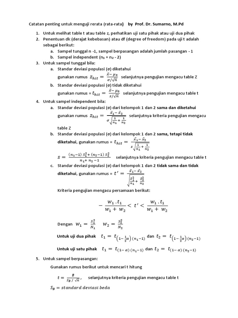 Ringkasan Uji Rerata | PDF