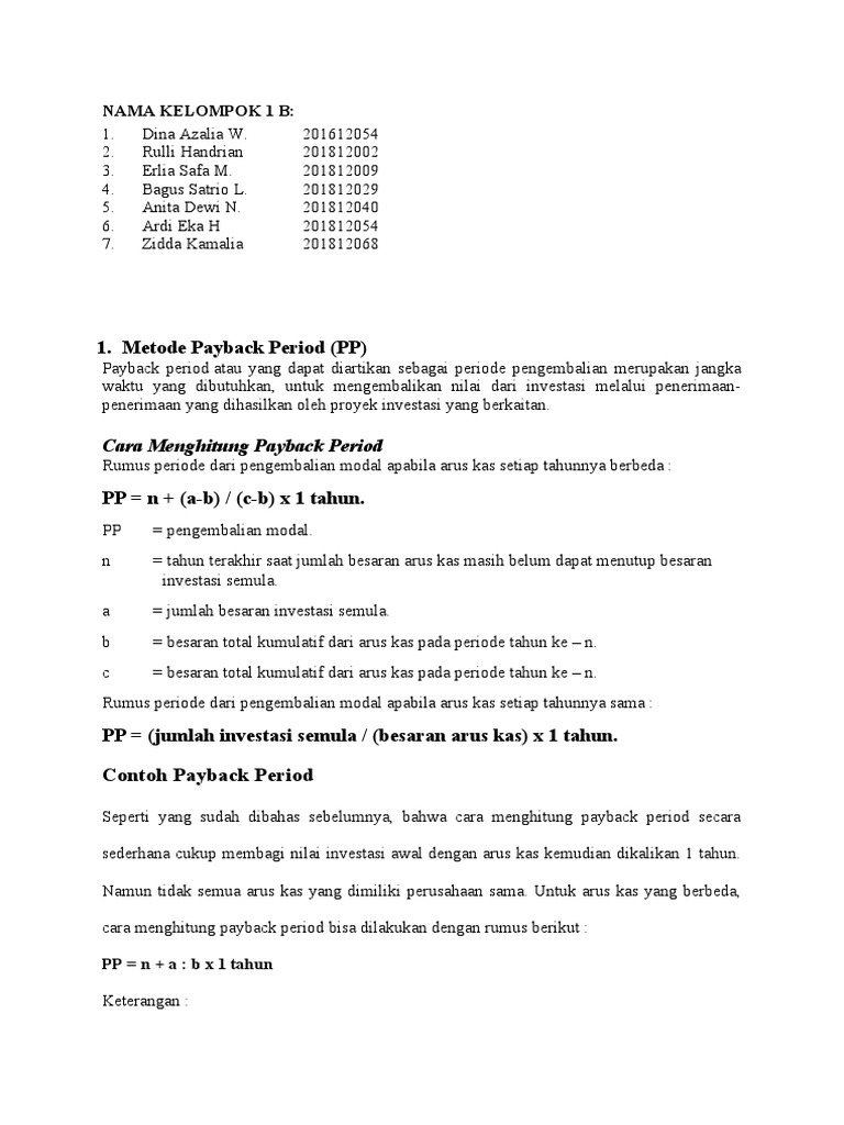 Tugas Kel.1 Metode Penilaian Investasi - FIX | PDF