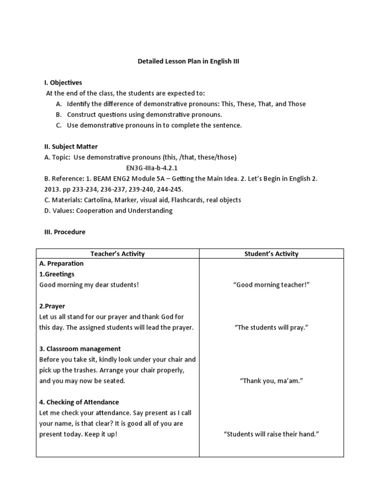 Detailed Lesson Plan in English III I. Objectives | PDF | Lesson Plan ...