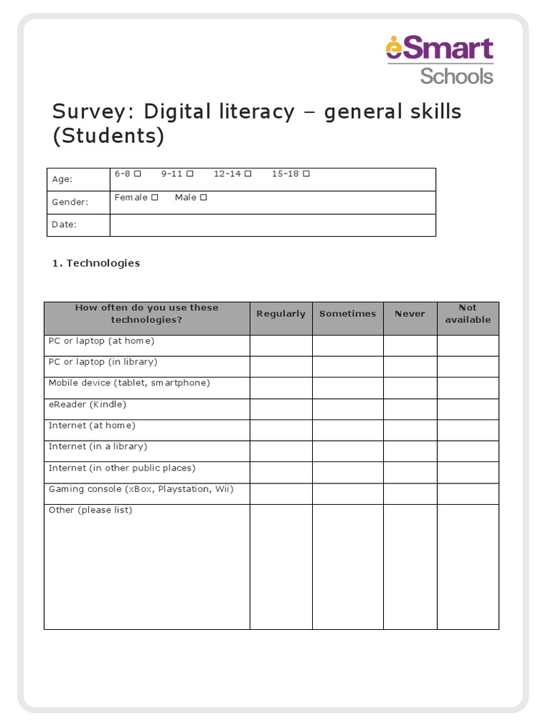 Survey - Digital Literacy - General - Students | PDF | Social ...