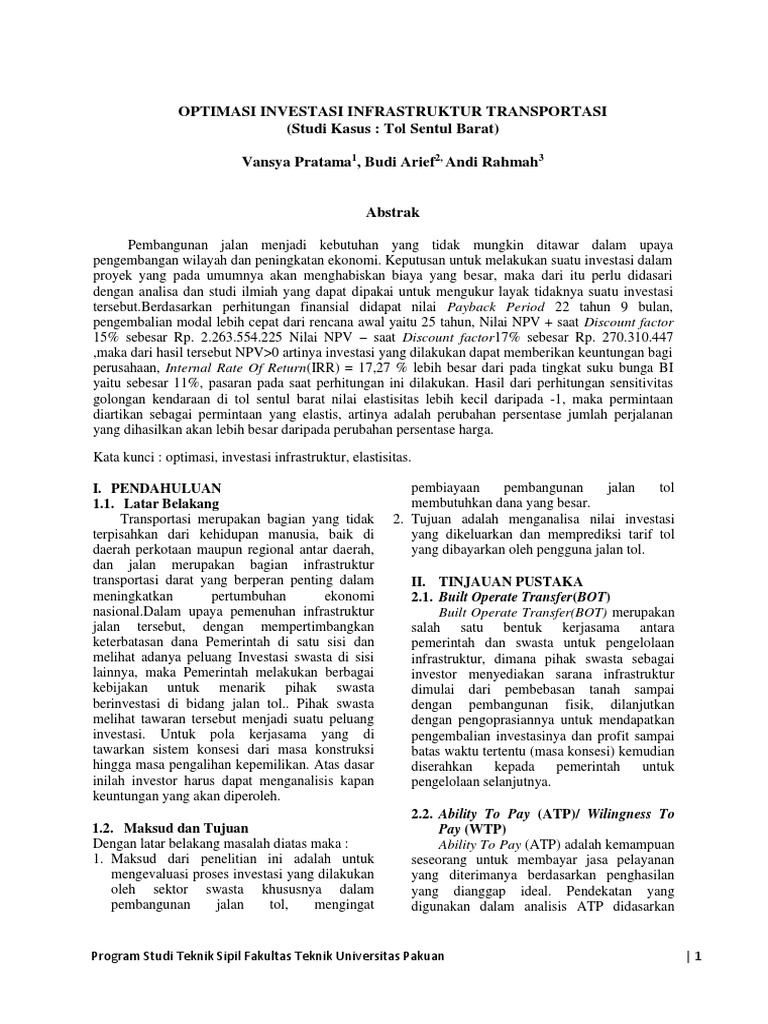 Contoh Kelayakan Jalan TOL | PDF