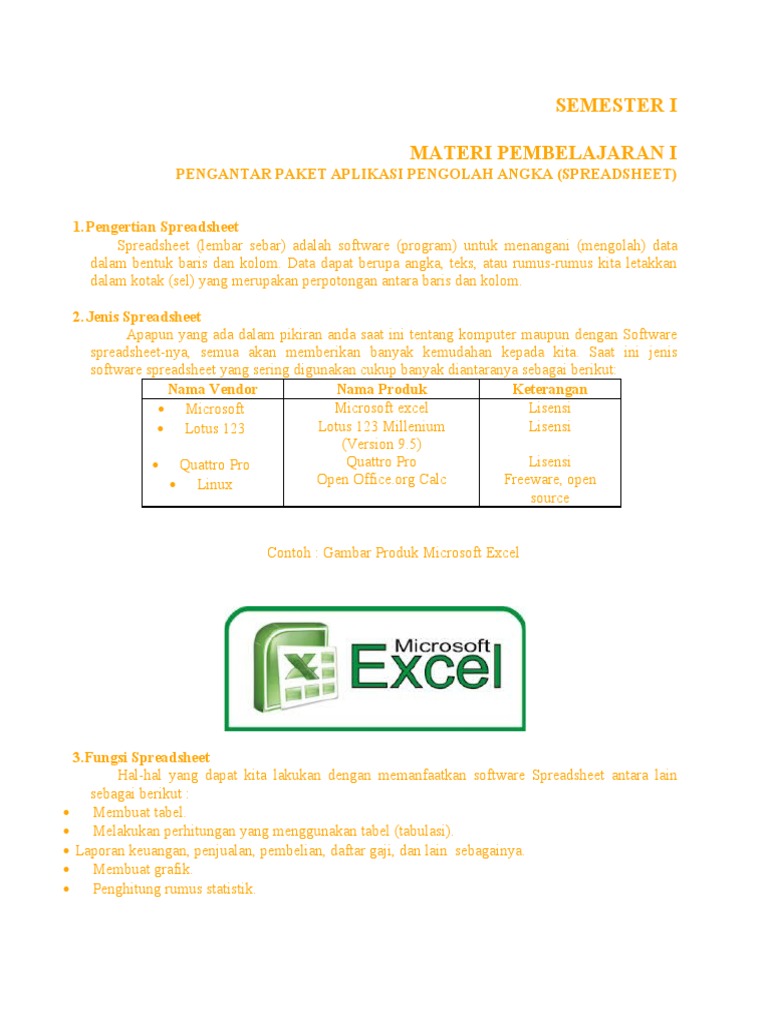 Materi Spreadsheet Kelas X | PDF