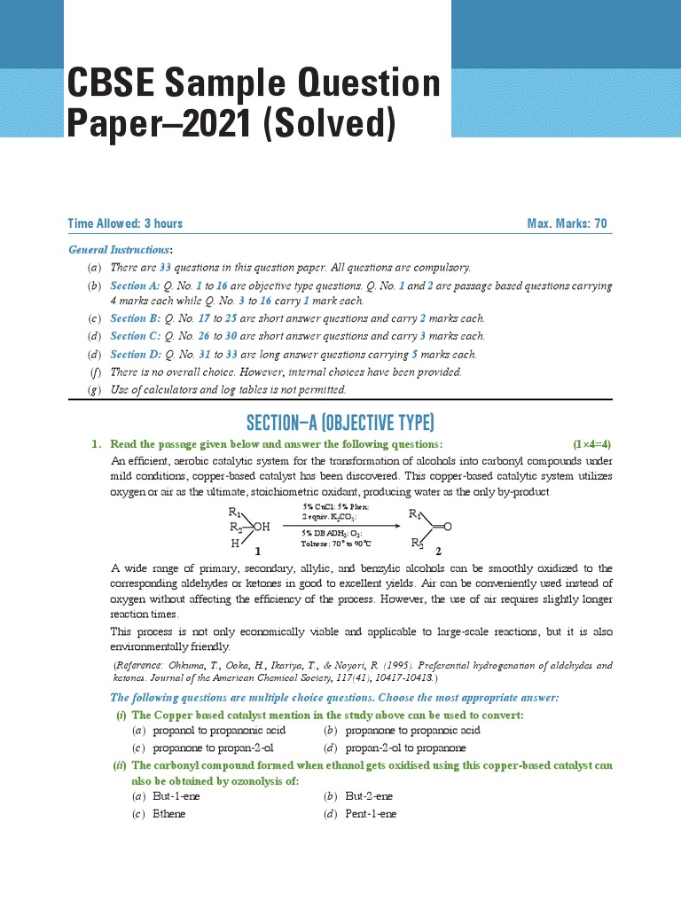 CBSE Sample Question Paper-2021 (Solved) : Section-A (Objective Type ...