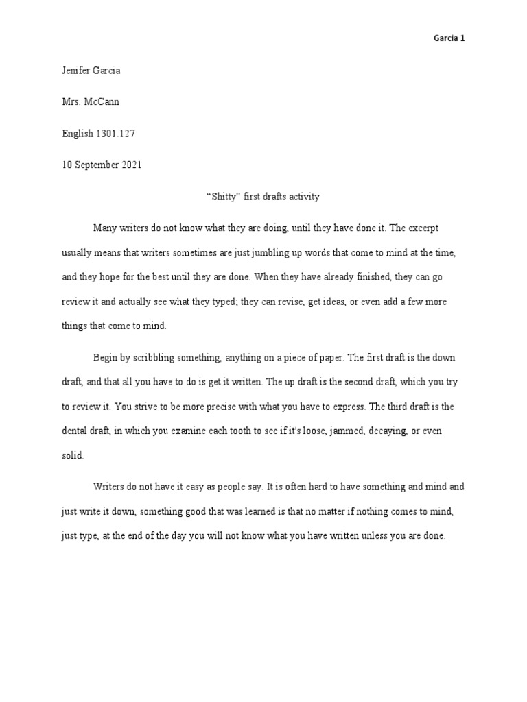 Shitty First Drafts Activity | PDF
