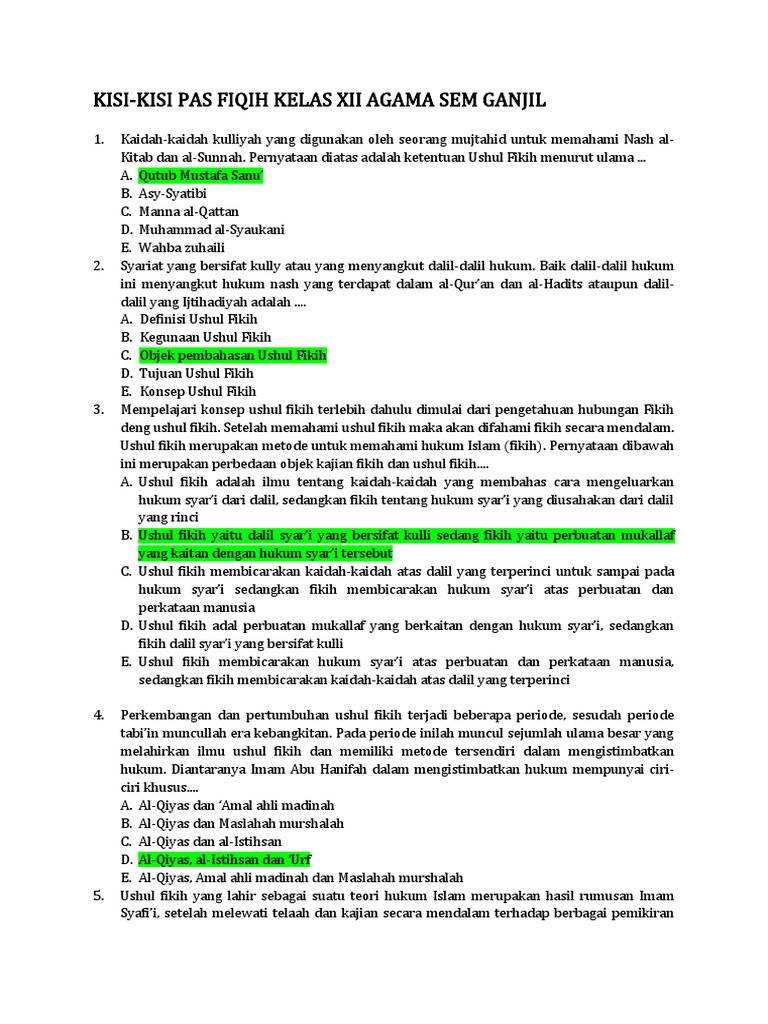 Kisi-Kisi Pas Fiqih Ganjil Kelas Xii | PDF | Politik | Filsafat