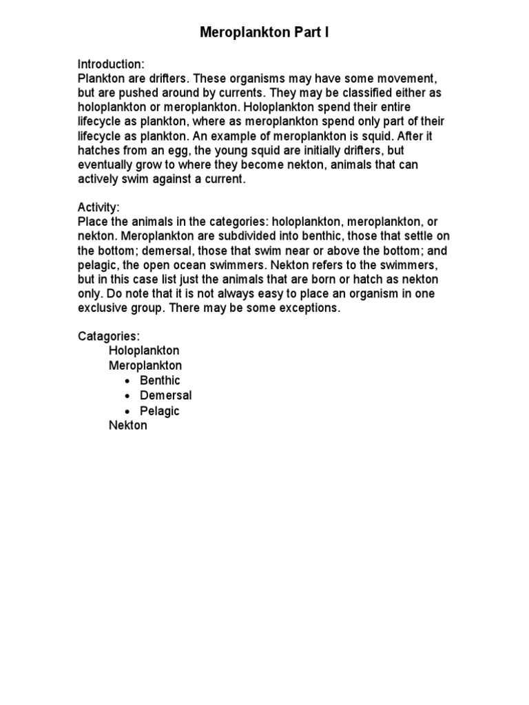Meroplankton Part I | PDF | Plankton | Systems Ecology