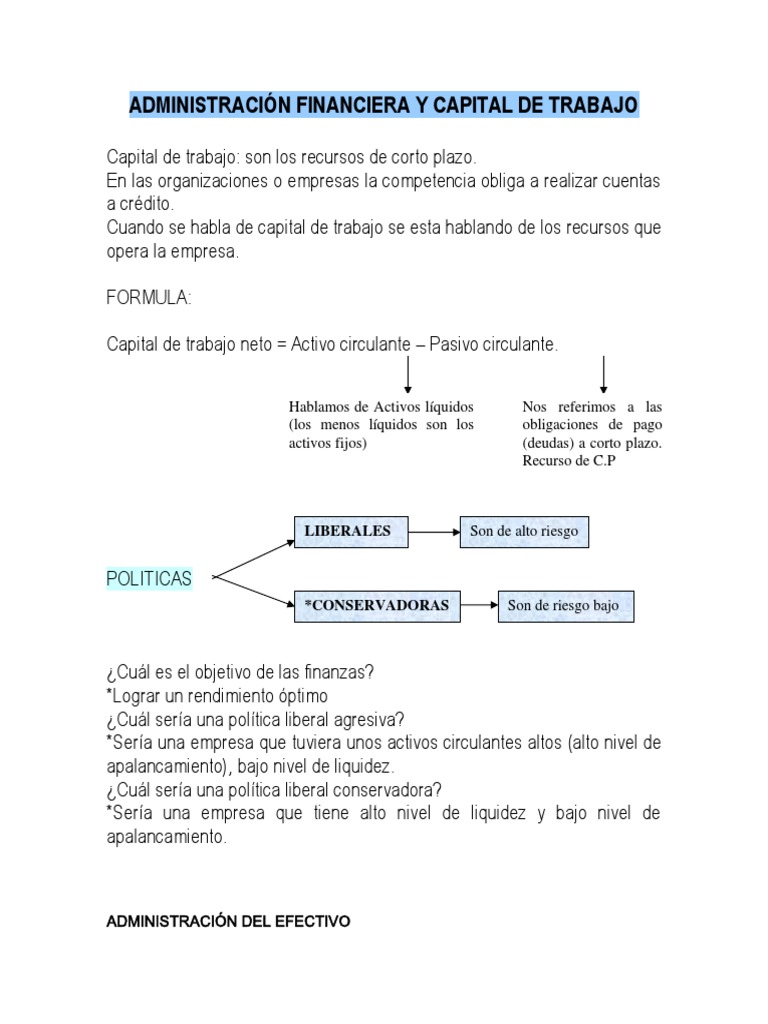 Administración Del Efectivo | PDF | Liquidez de mercado | Capital de trabajo