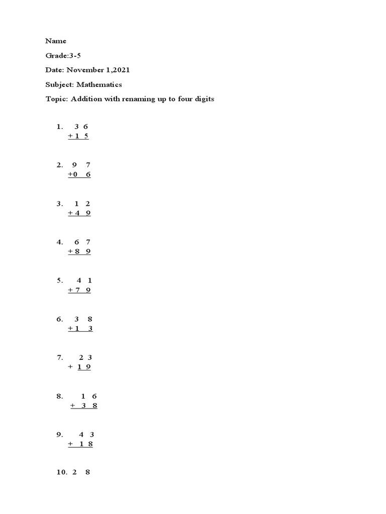 Addiing 2 Digit With Renaming | PDF | Games & Activities | Computers