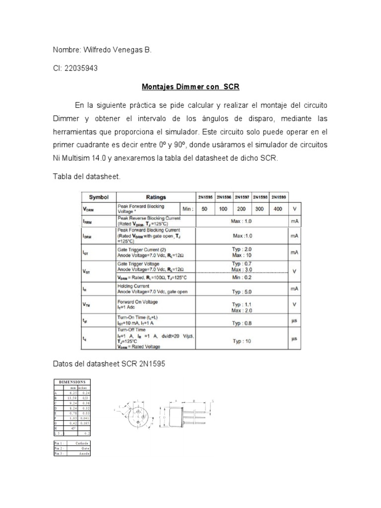 Montaje de Circuito Dimmer con SCR | PDF | Resistencia Eléctrica y ...