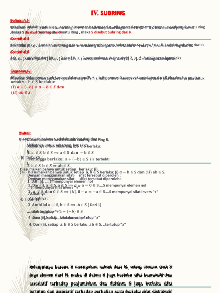 Syarat dan Contoh Subring dalam Ring | PDF