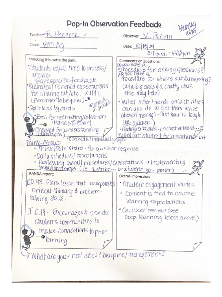 Pop-In Observation Feedback | PDF