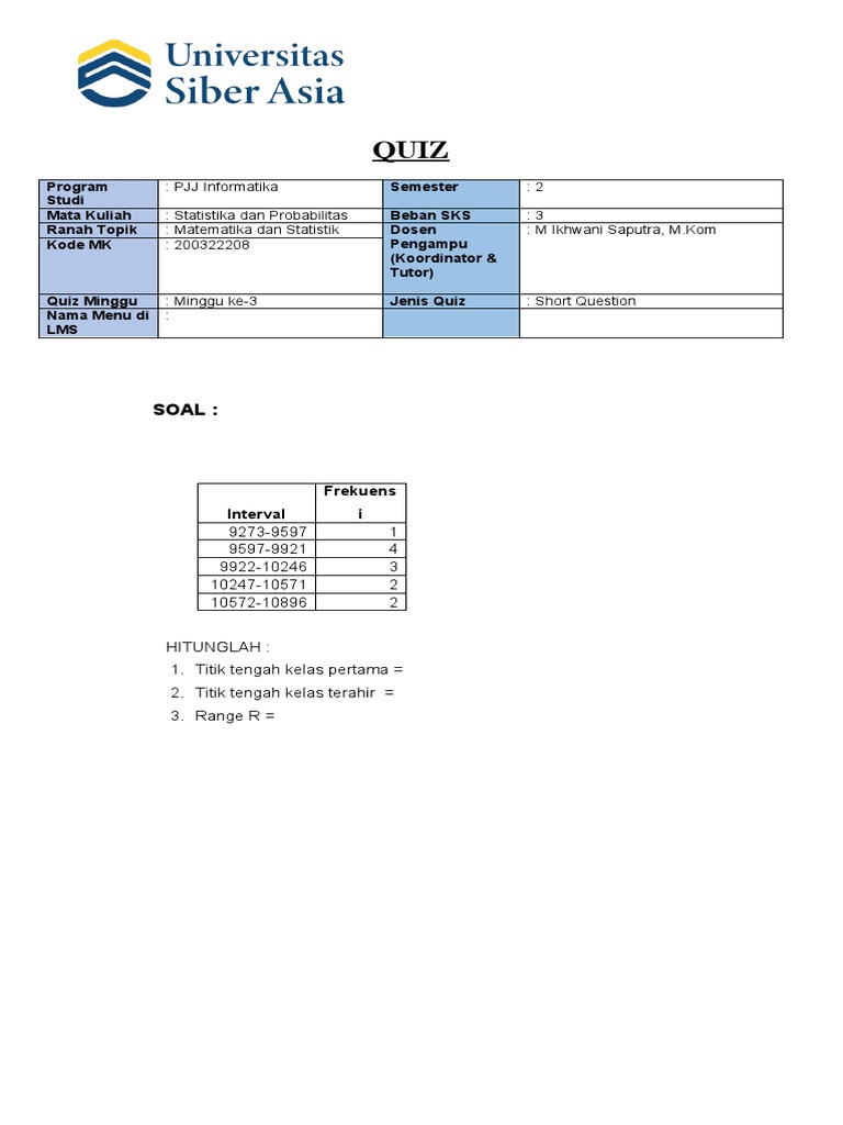 Quiz Statistika PJJ Informatika | PDF