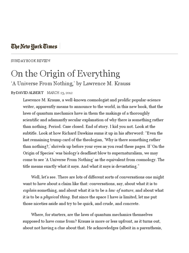 David Albert - On The Origin of Everything | PDF | Physics | General ...
