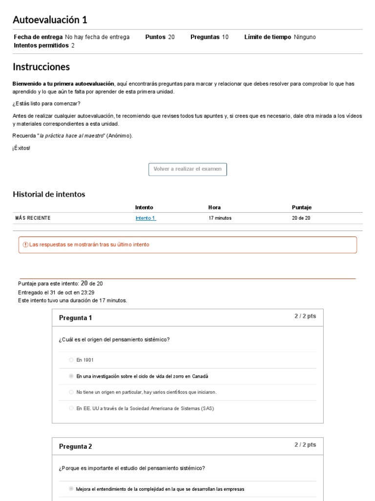 Autoevaluación 1 - Gestion Por Procesos (16804) | PDF | Sistema | Cognición