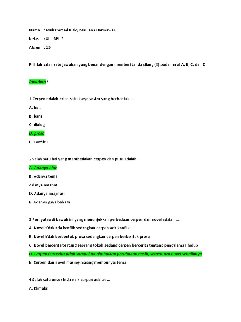 Soal Teks Cerpen | PDF