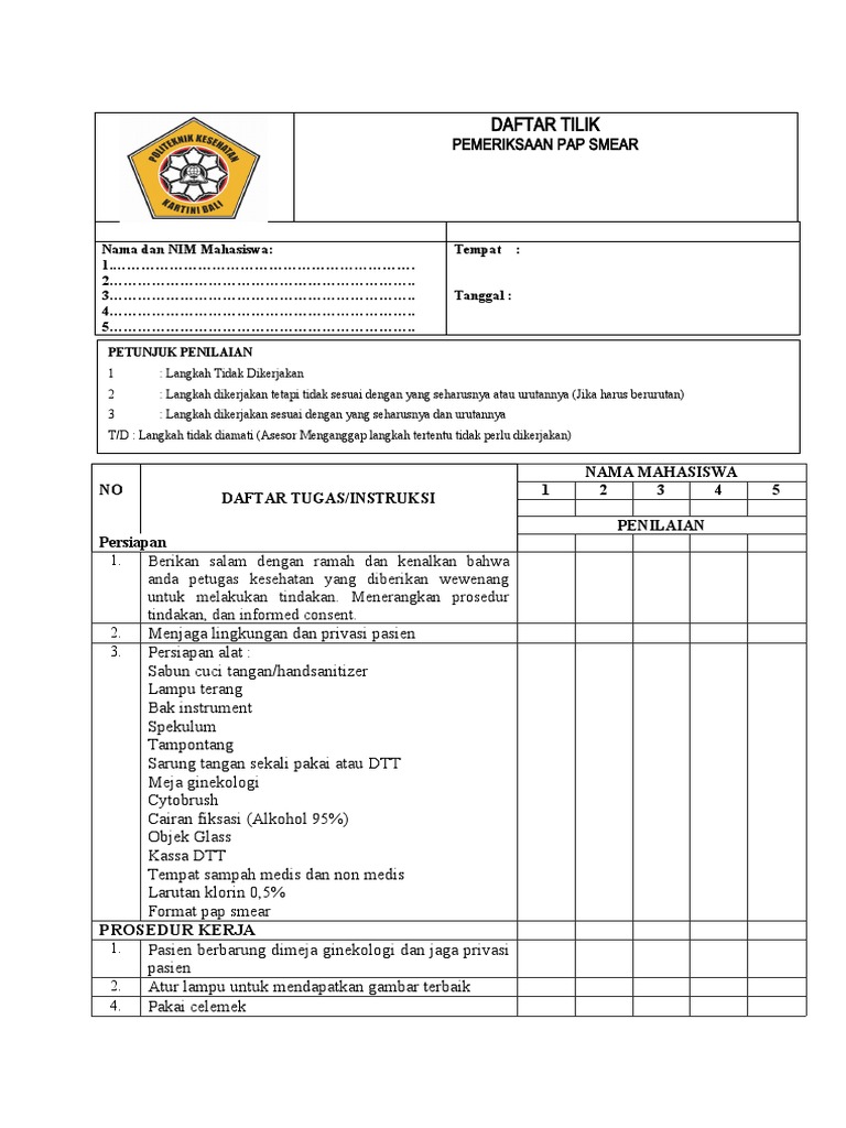 Daftar Tilik Pemeriksaan PAP SMEAR | PDF