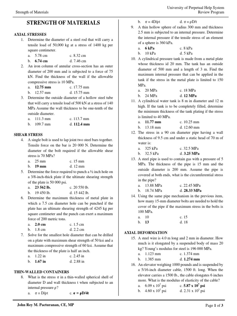 Strength of Materials | PDF | Strength Of Materials | Stress (Mechanics)