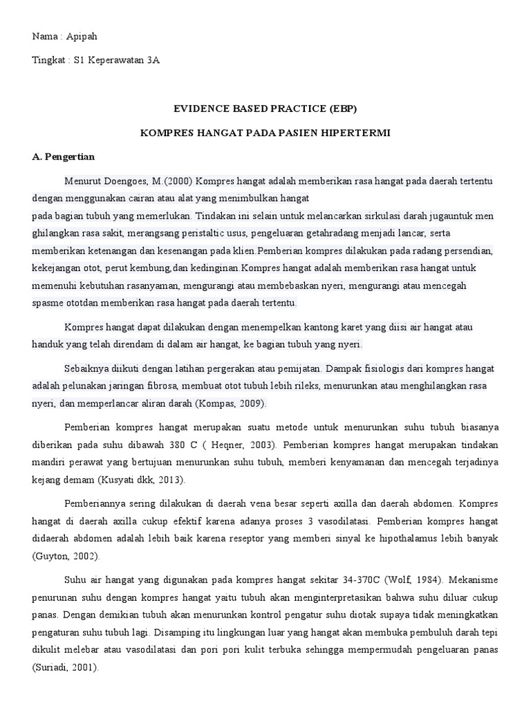 Evidence Based Practice (Ebp) Kompres Hangat Pada Pasien Hipertermi A. Pengertian | PDF ...
