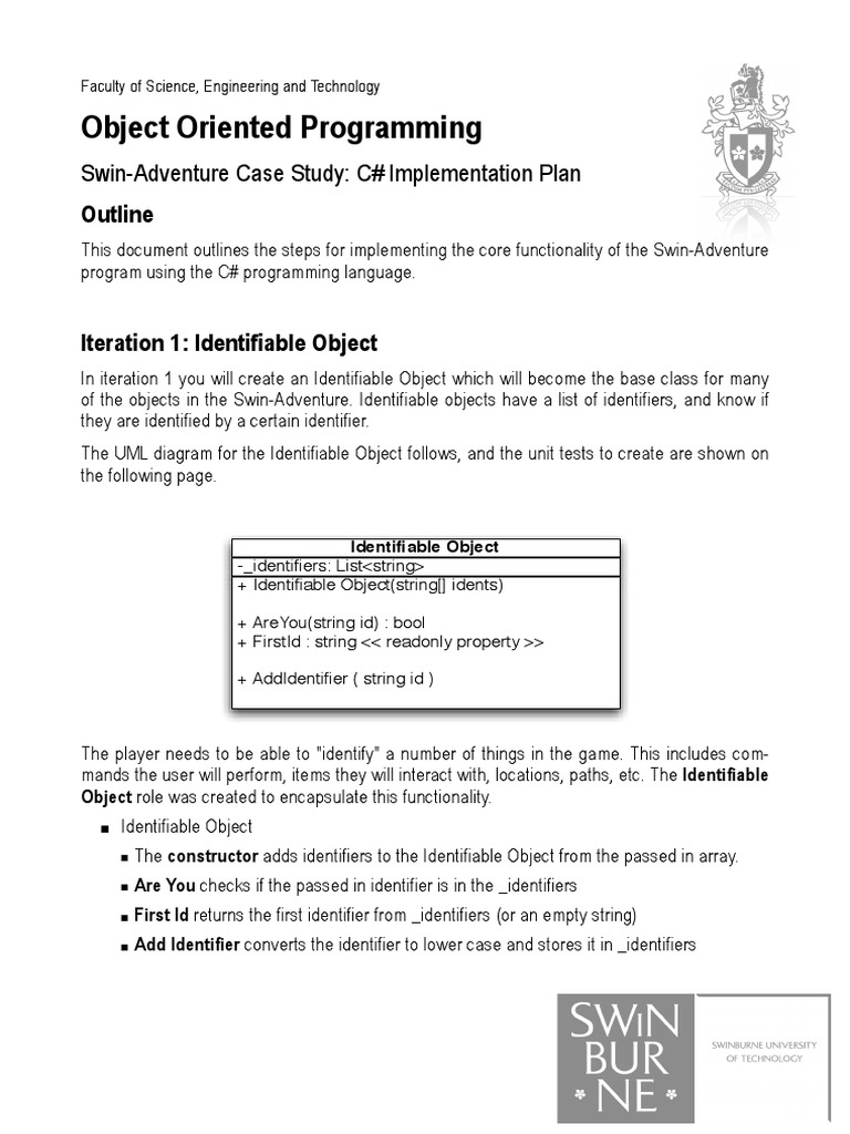 Swin-Adventure C# Implementation Plan | PDF | Class (Computer Programming) | C Sharp ...