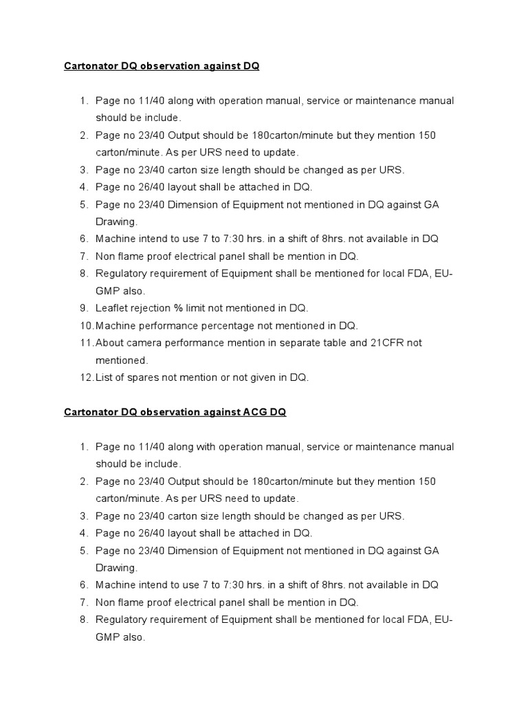Cartonator DQ Observation Against DQ | Download Free PDF | Manufactured ...