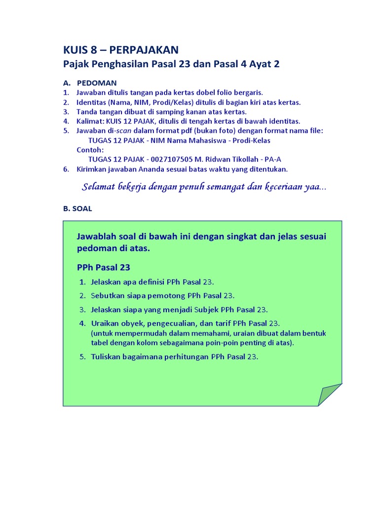 KUIS 8 PAJAK - PPH Pasal 23 Dan PPH Pasal 4 Ayat 2 | PDF