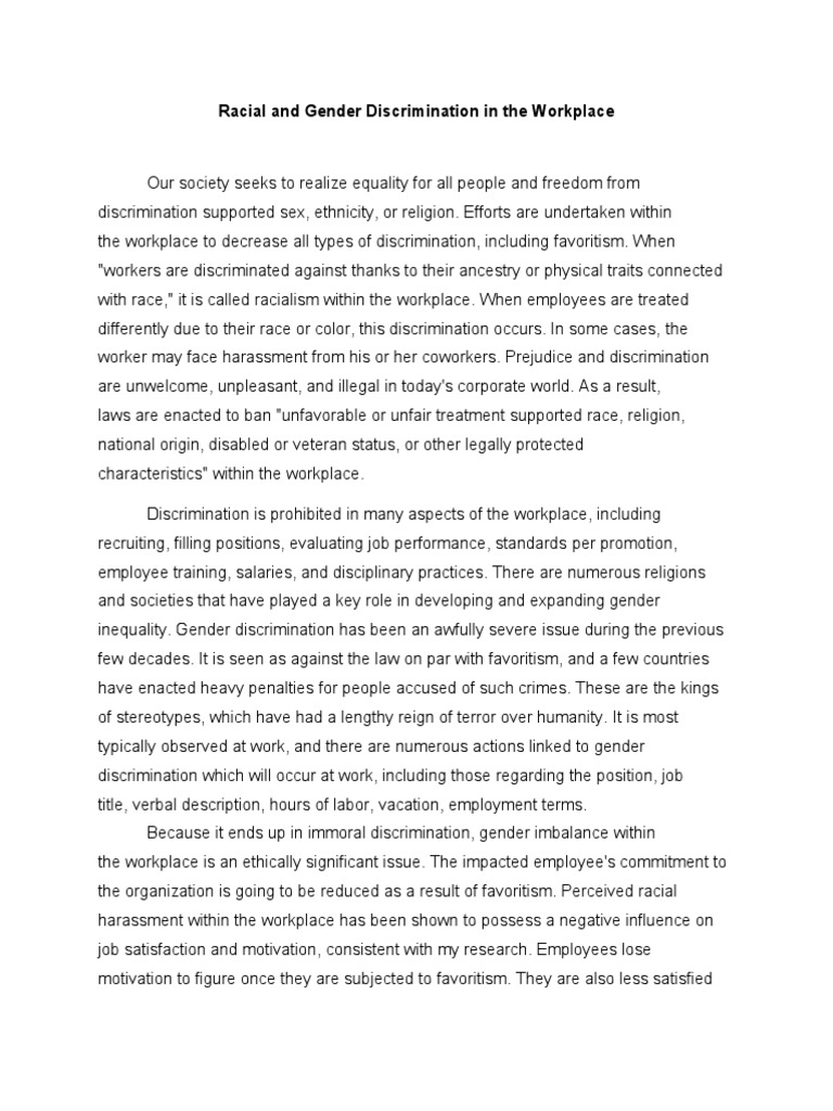 Racial and Gender Discrimination in The Workplace | PDF ...