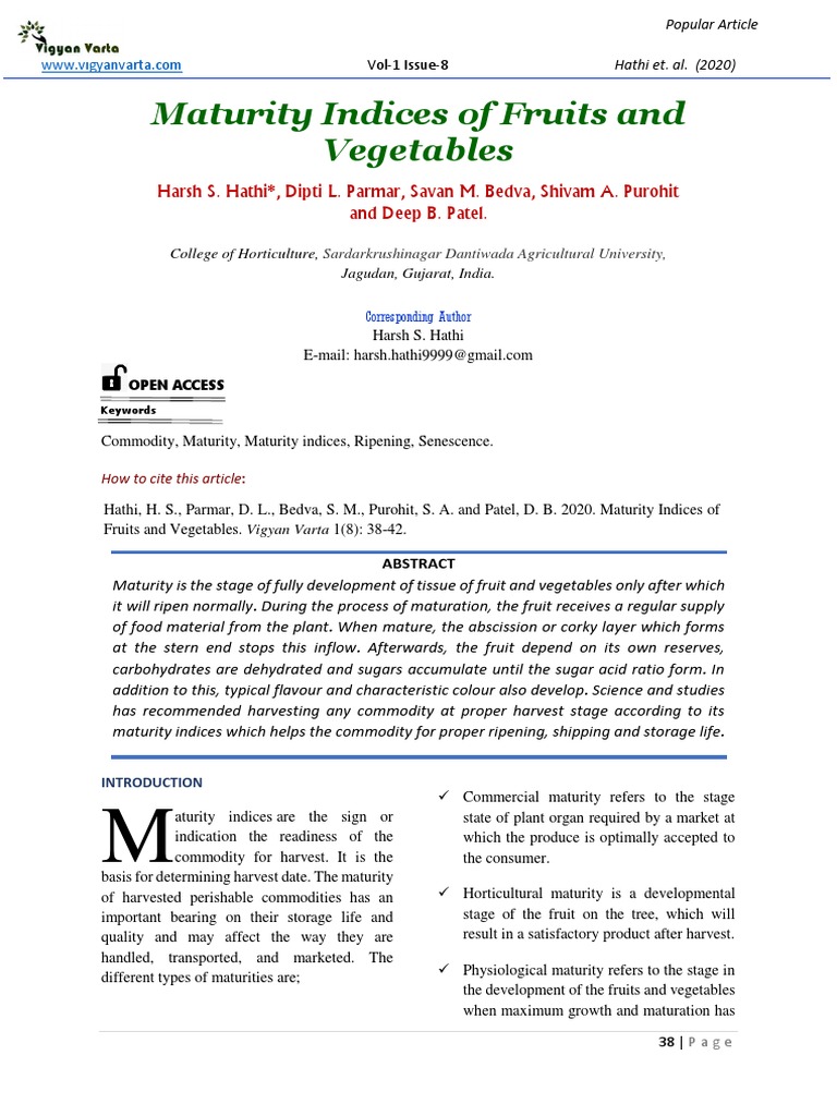 Maturity Indices Guide Fruit and Vegetable Harvest | PDF | Fruit | Mango